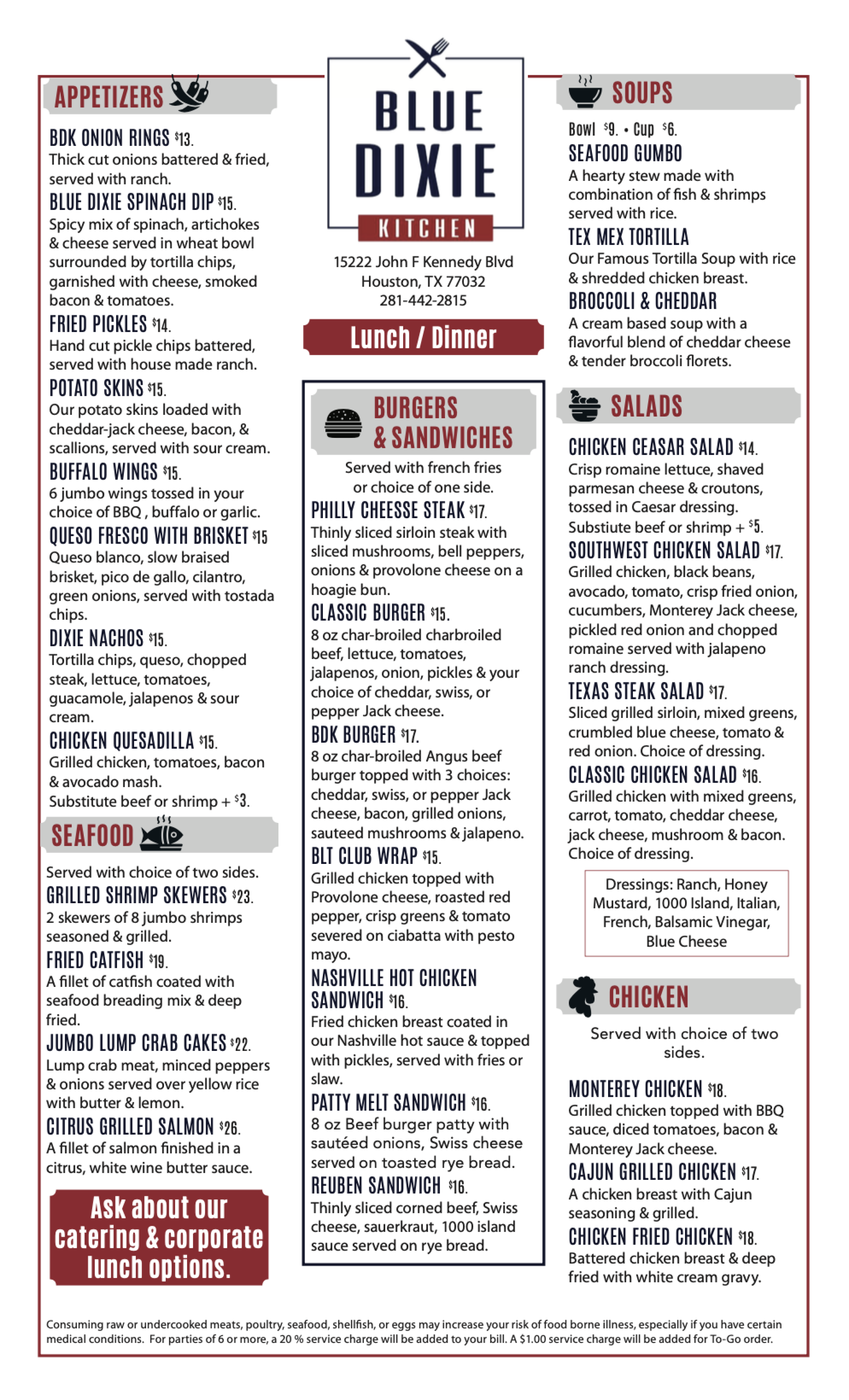 MENU FRONT - Blue Dixie Bar And Grill